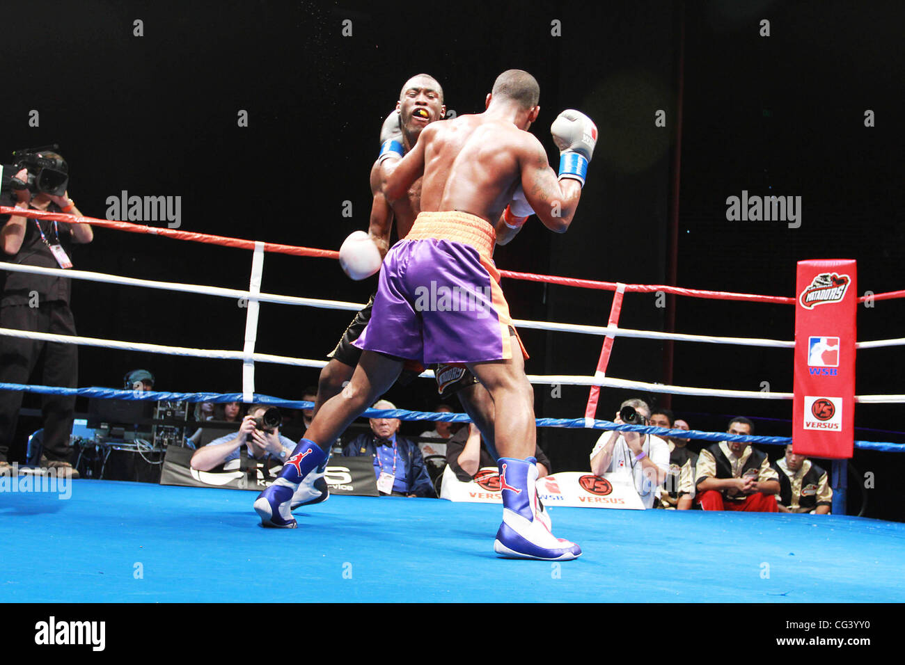 LA Matador Russell Lamour (black trunks) vs Memphis Force boxer Chris ...