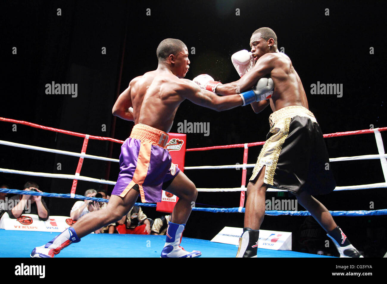 LA Matador Russell Lamour (black trunks) vs Memphis Force boxer Chris ...