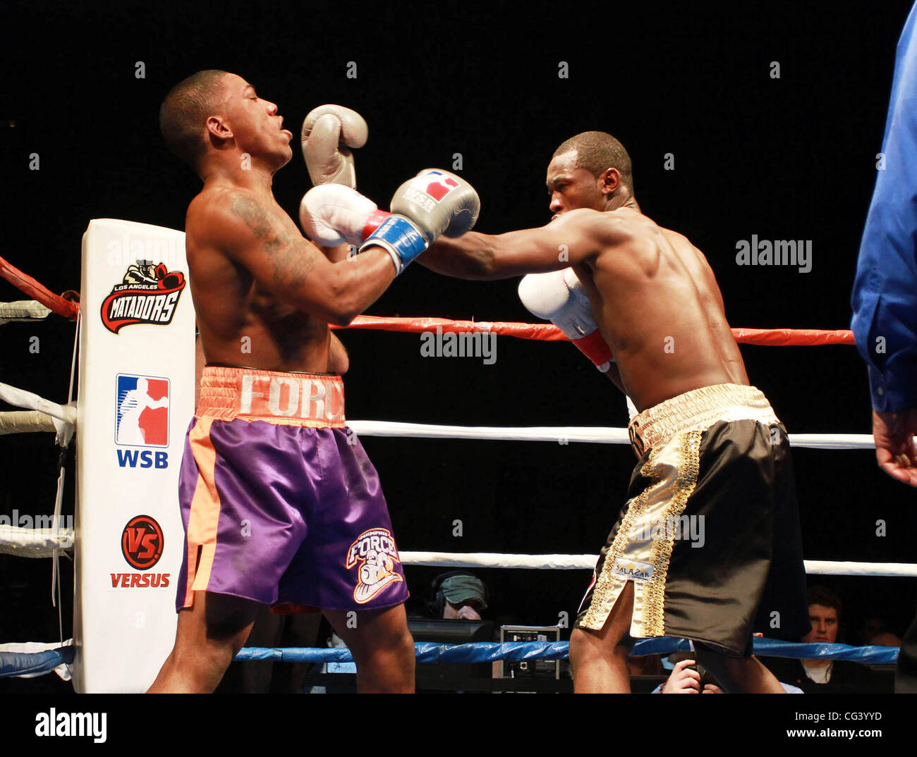 LA Matador Russell Lamour (black trunks) vs Memphis Force boxer Chris ...