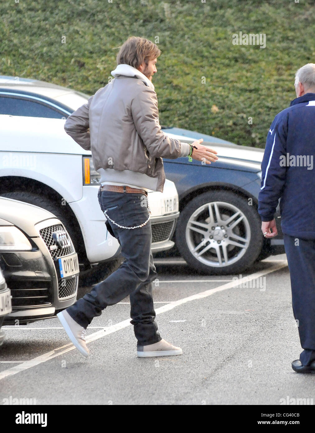 David Beckham arriving at the Tottenham Hotspur training ground Essex ...