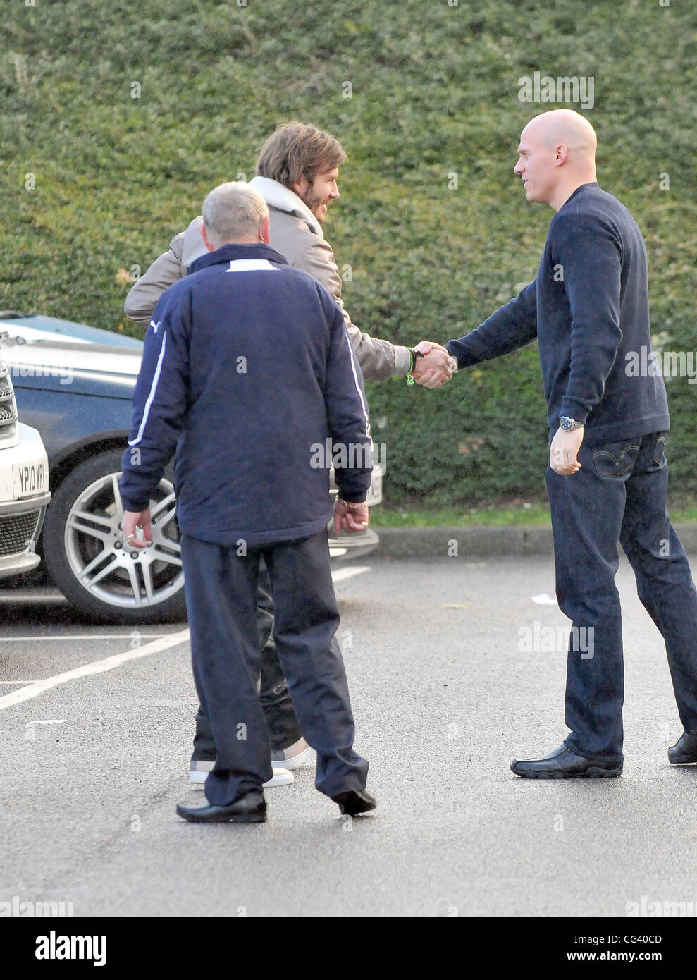 David Beckham arriving at the Tottenham Hotspur training ground Essex ...