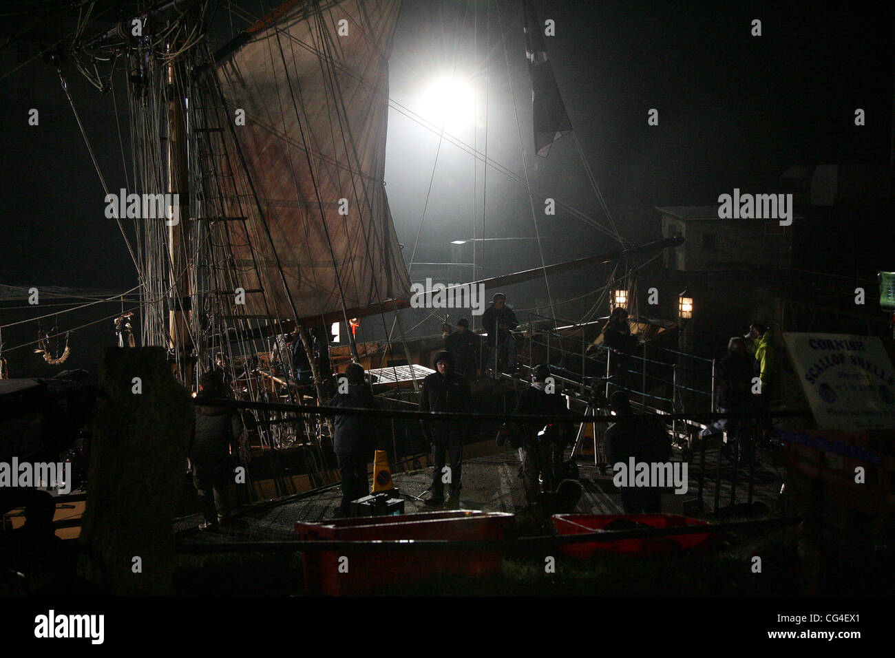 On the film set of 'Dr Who' rehearsing onboard a Pirate ship surrounded ...