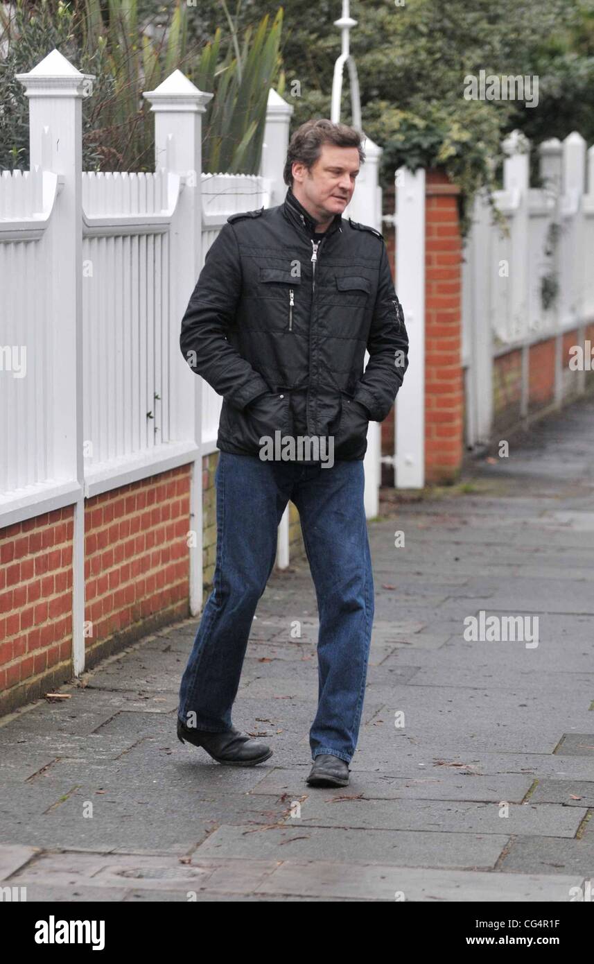 Colin Firth walking near his home London, England - 26.01.11 Stock ...