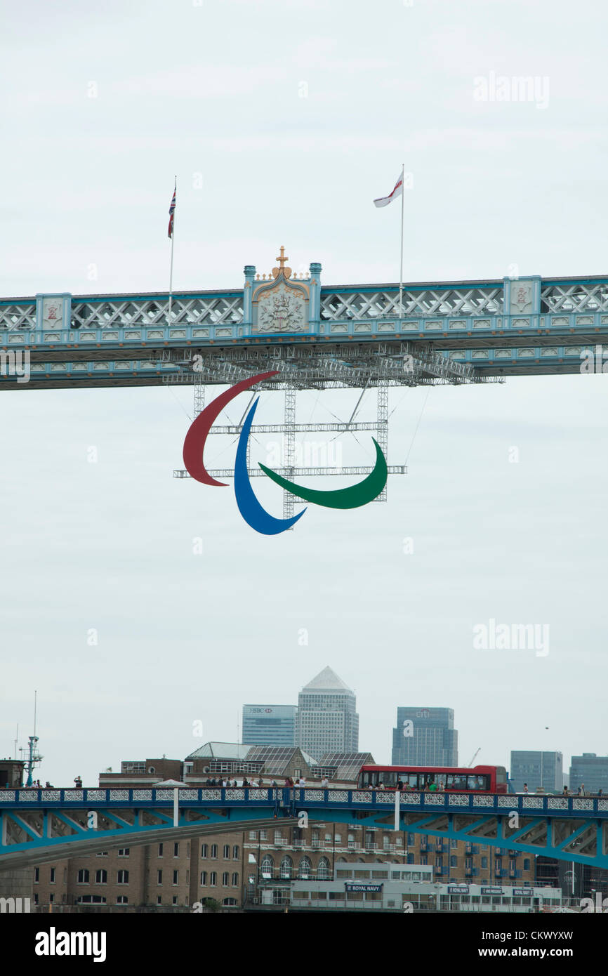24th August 2012. London UK. The Agitos Symbol of the Paralympic games ...
