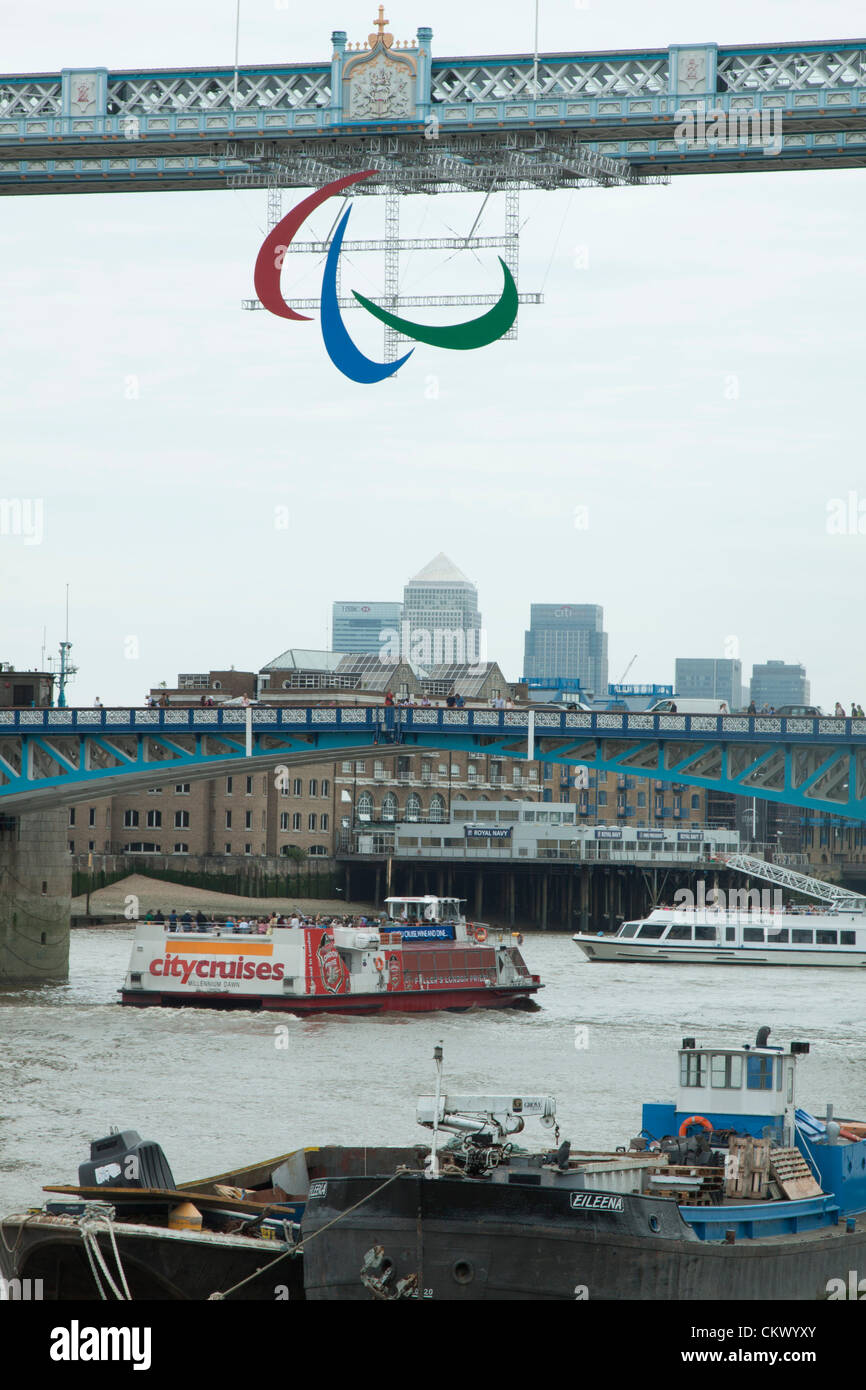 24th August 2012. London UK. The Agitos Symbol of the Paralympic games ...