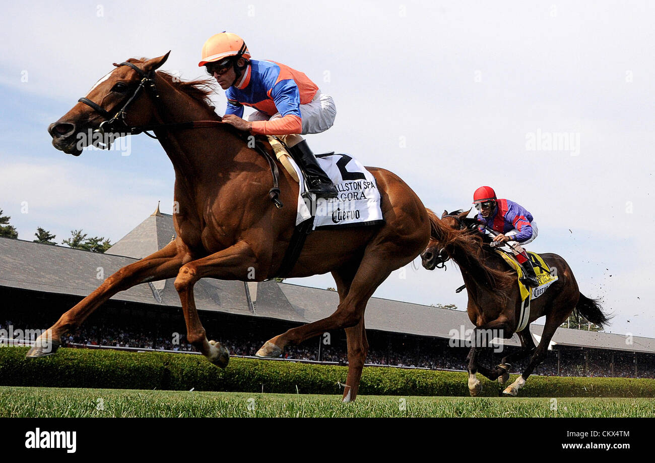 Aug. 25, 2012 - Saratoga Springs, New York, U.S. - Zagora, with jockey ...