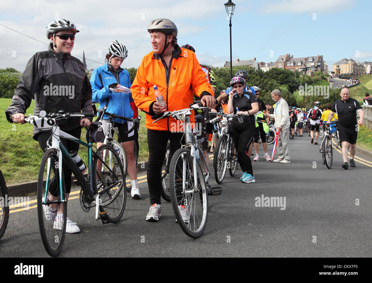 Great North Bike ride. Group of riders waiting to pick up their ...