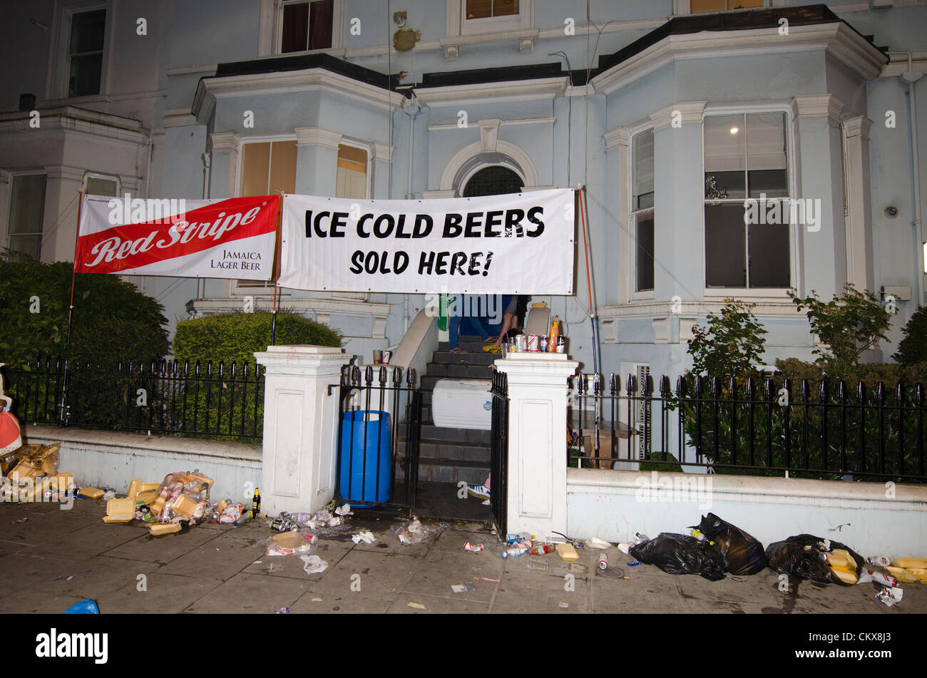 Ice Cold Beers sold here ! Red stripe beer banner outside house Notting ...