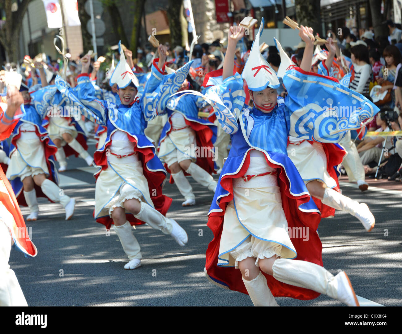 August 26, 2012, Tokyo, Japan - Performers in colorful costumes dance ...