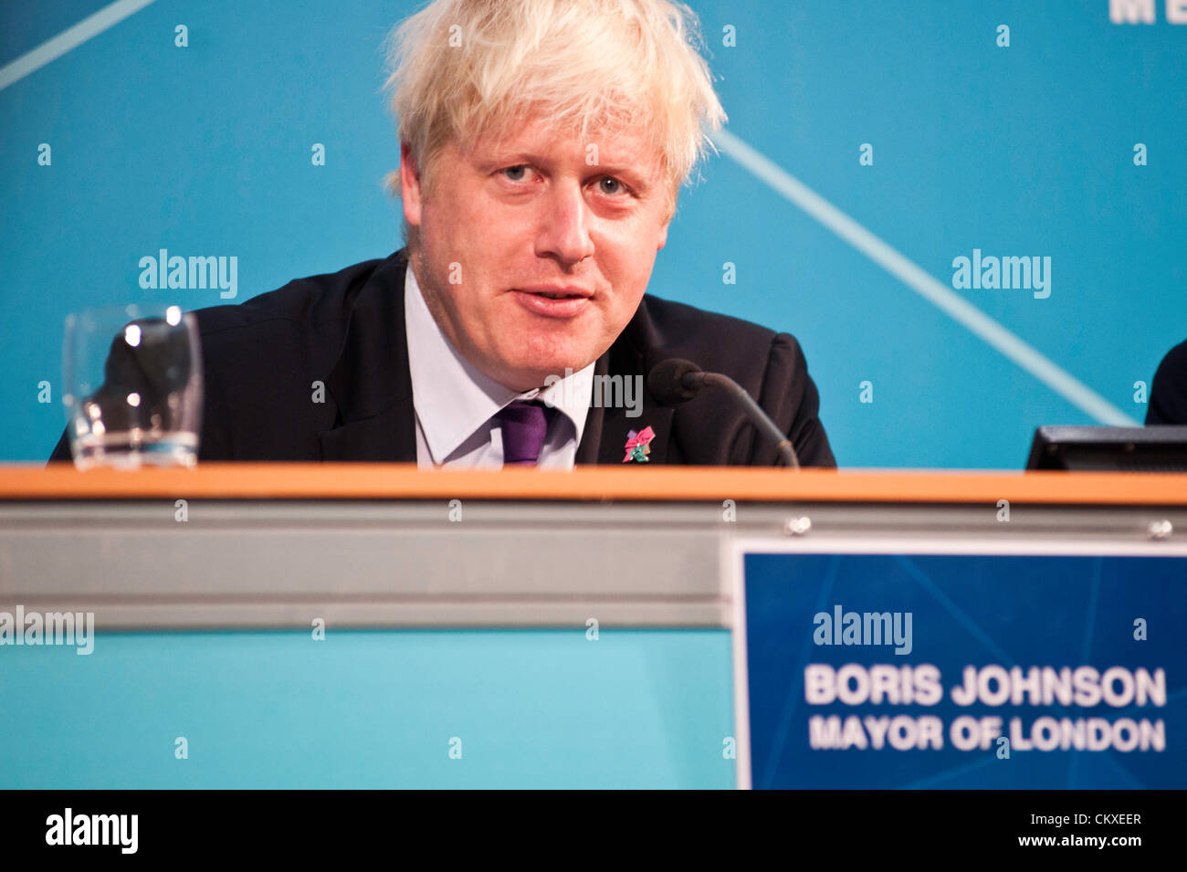 London, UK - 28 August 2012: Boris Johnson, Mayor of London, looks at ...