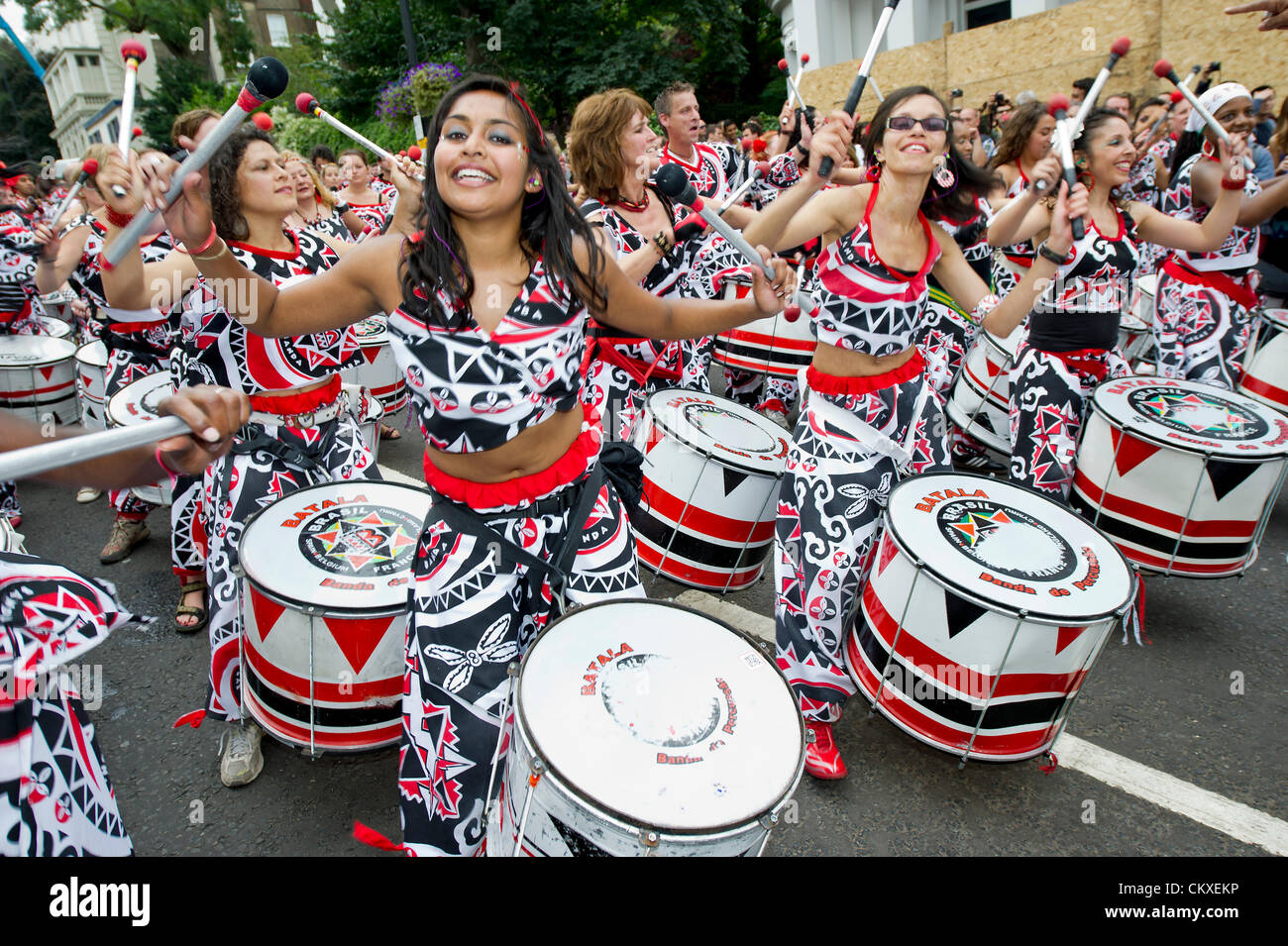 The Batala drum band from Brazil. Monday of the Notting Hill Carnival ...