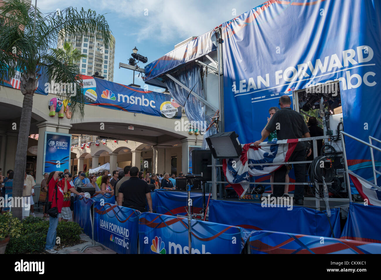 Tampa, Fl. USA. Aug 28, 2012-MSNBC outdoor booth area in Channelside ...