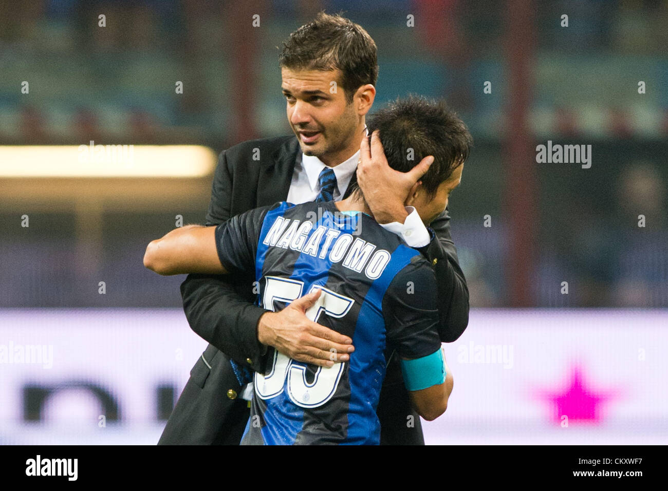 Milan, Italy. 30th Aug 2012. (L-R) Andrea Stramaccioni, Yuto Nagatomo ...