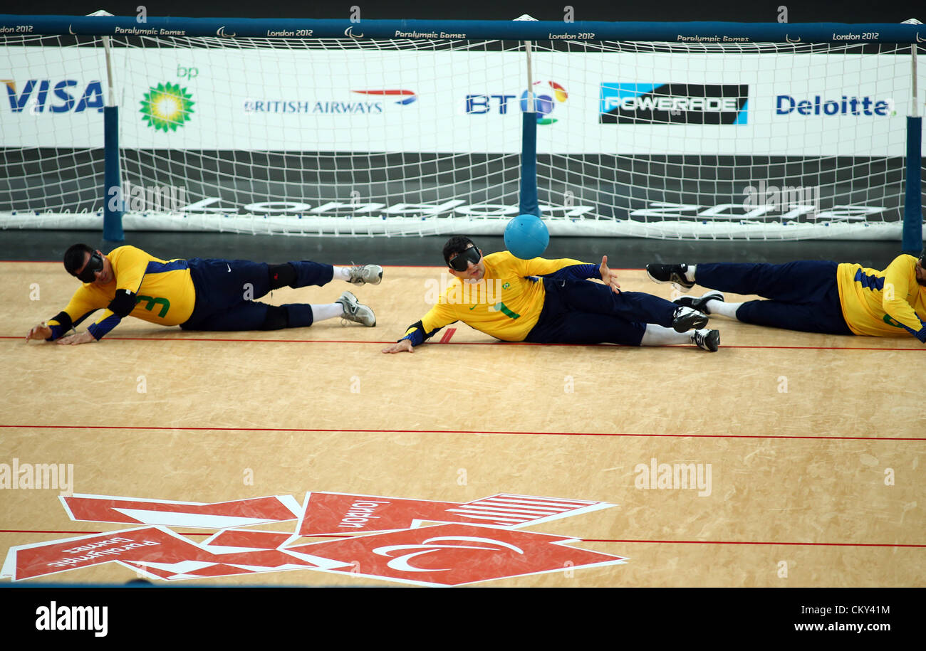 1.09.2012 London, England. The Brazilian team dive to save a ball ...