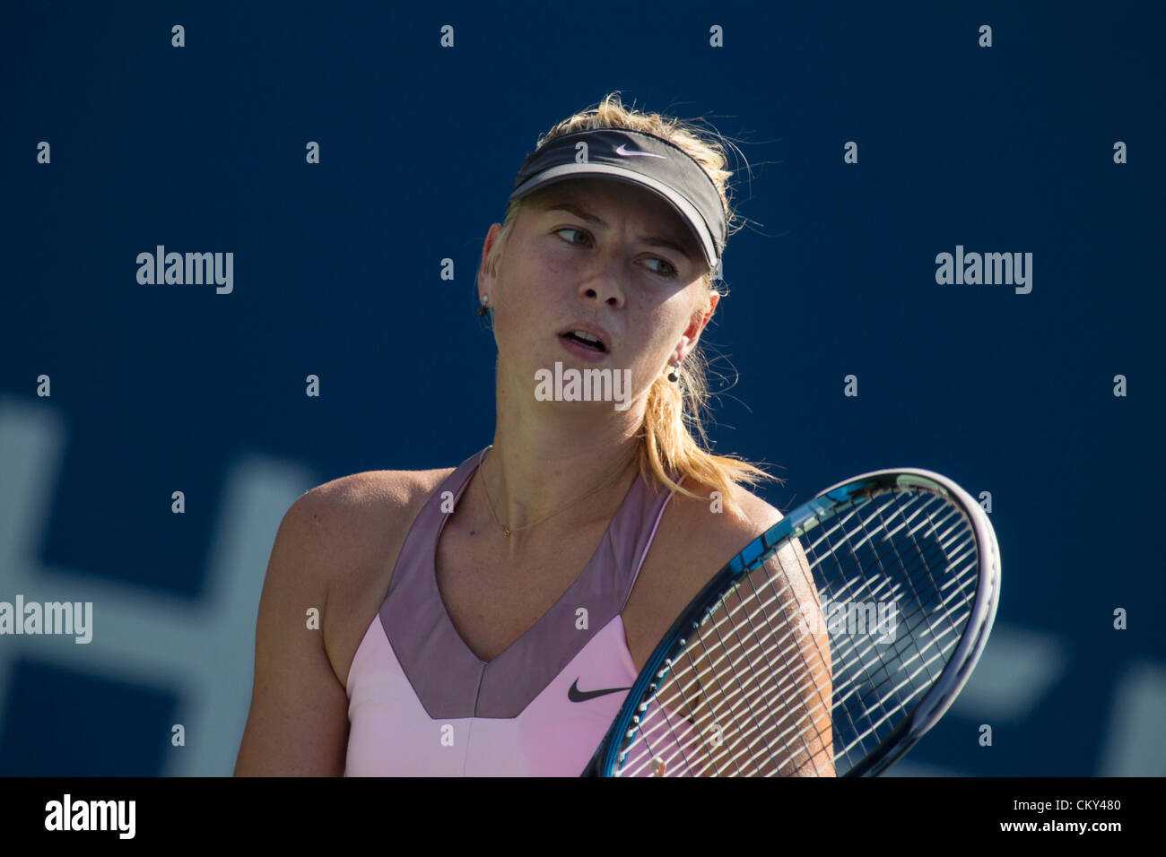 Maria Sharapova (RUS) competing at the 2012 US Open Tennis Tournament ...