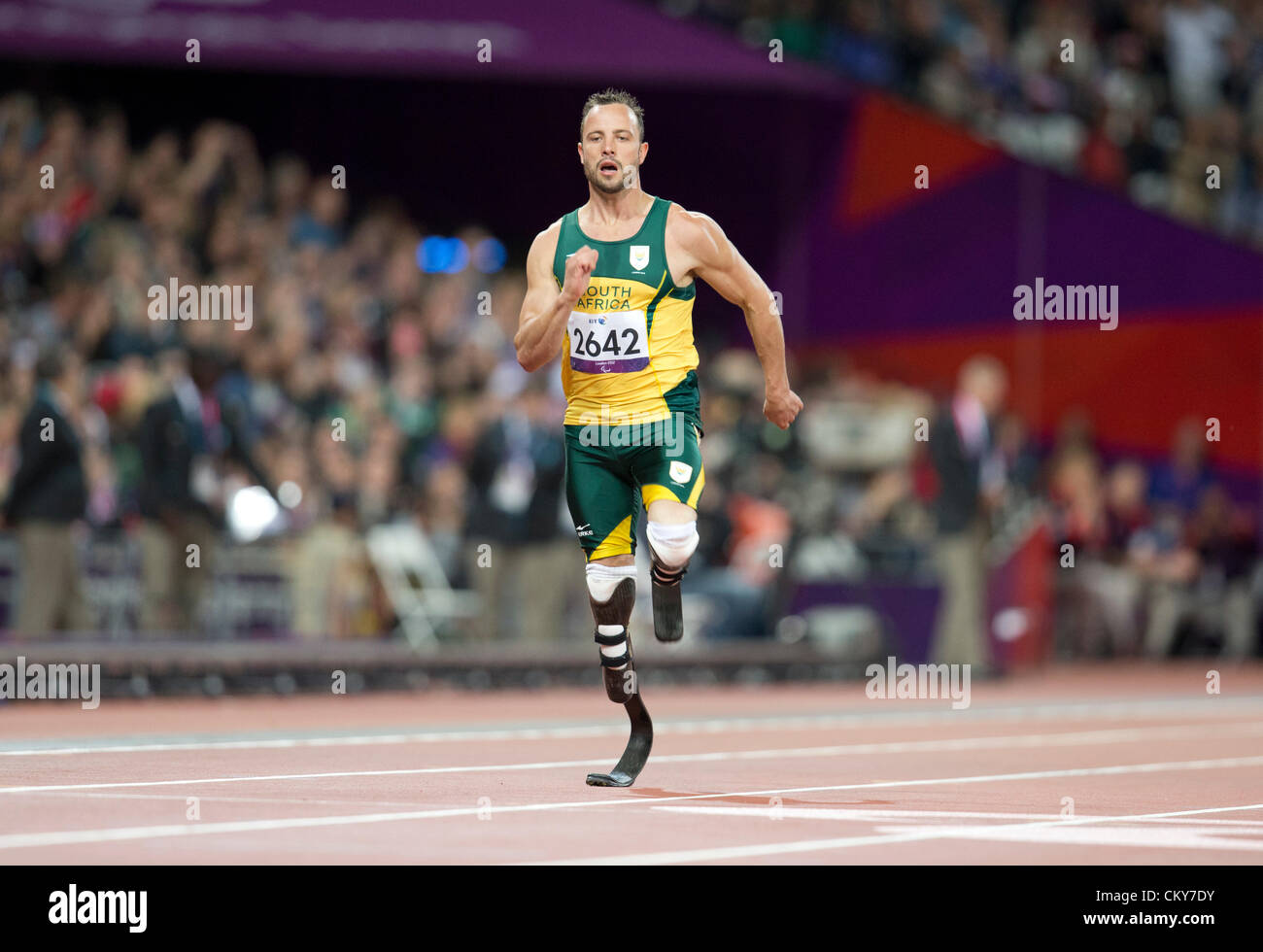 South African sprinter Oscar Pistorius sets a world record in the men's ...