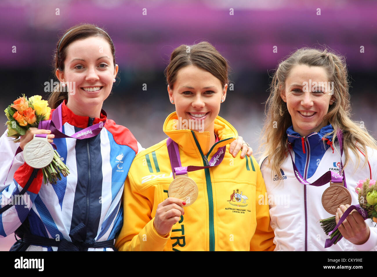 02.09.2012 London, England. The winners of the Women's Long Jump - F42 ...