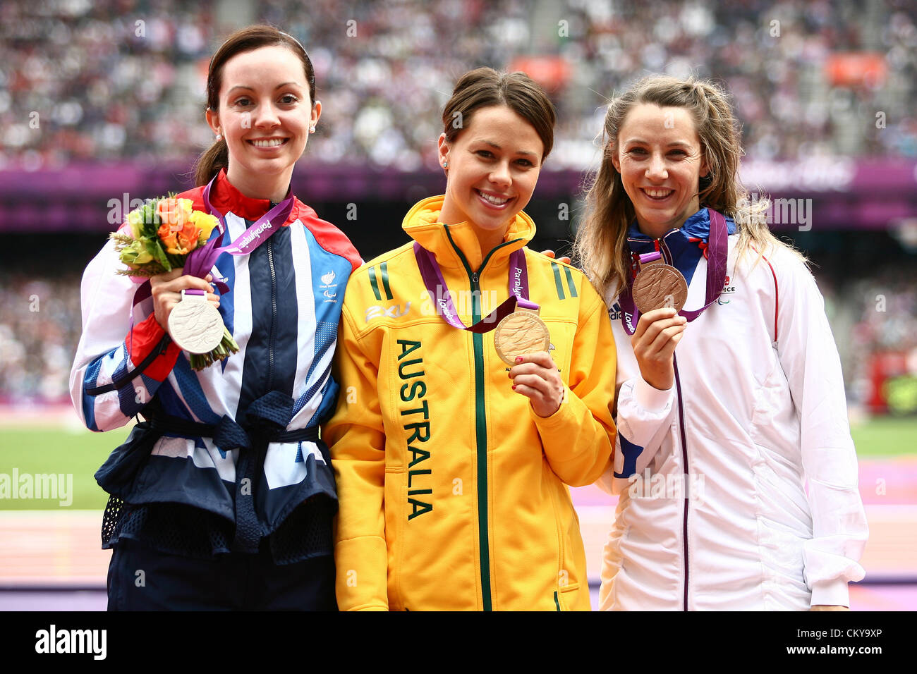 02.09.2012 London, England. The winners of the Women's Long Jump - F42 ...