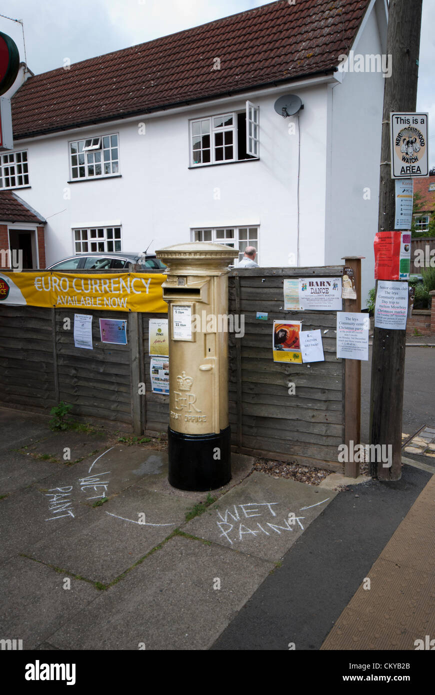 The first post box to be painted gold in Nottinghamshire. It stands ...