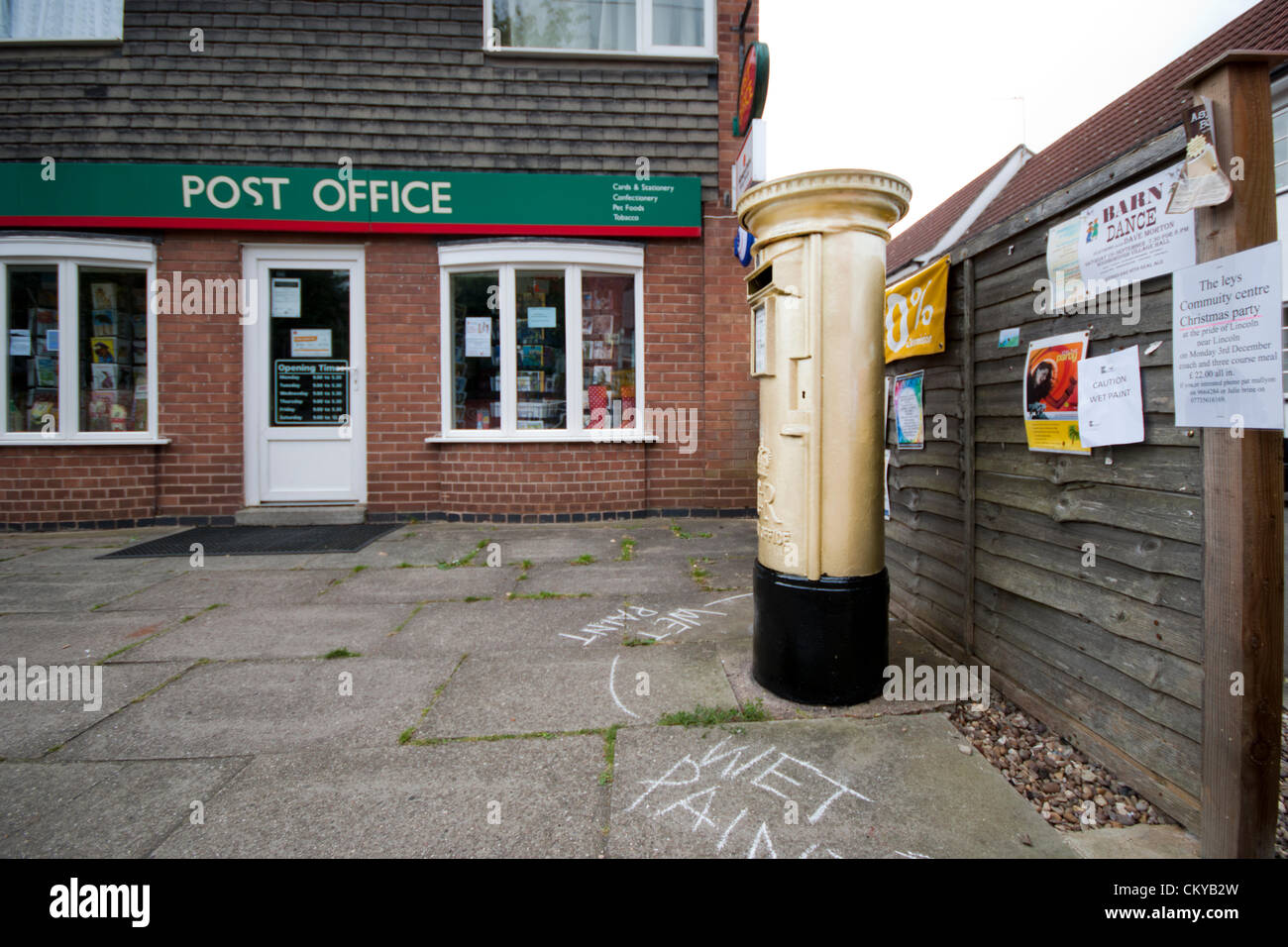 The first post box to be painted gold in Nottinghamshire. It stands ...