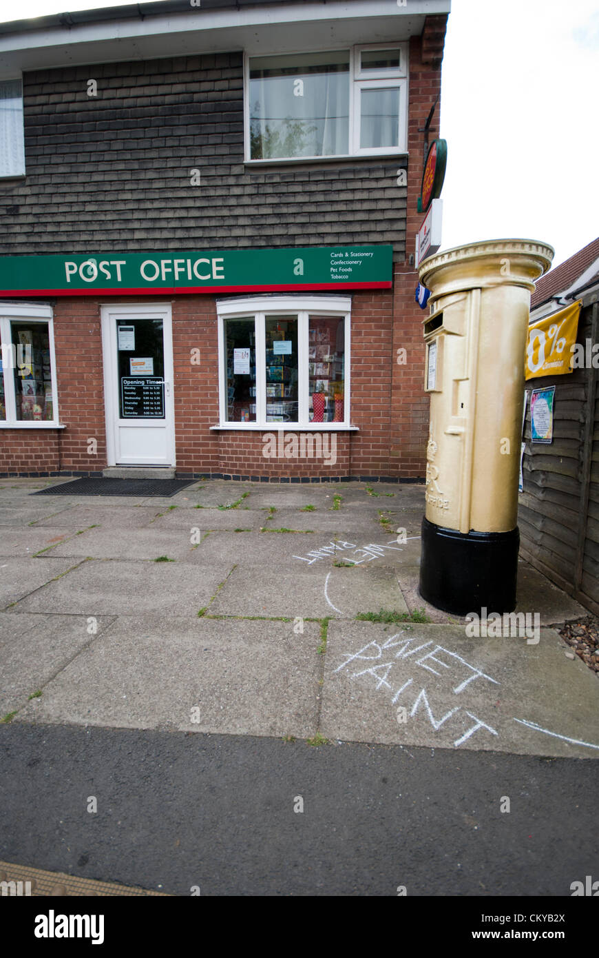 The first post box to be painted gold in Nottinghamshire. It stands ...