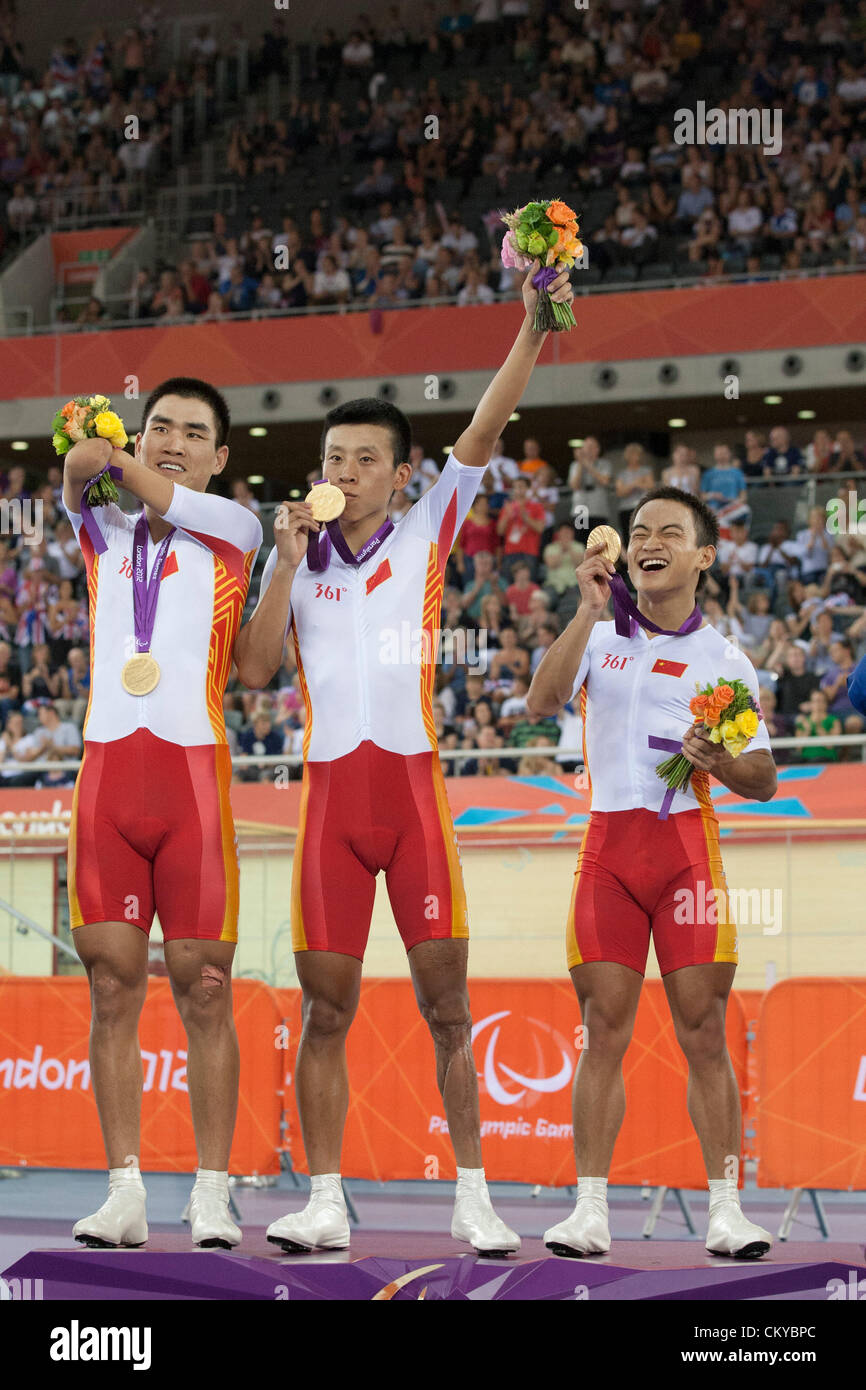 02.09.2012 London, England. JI Xiaofei, LIU Xinyang and XIE Hao (CHN), gold medallists in the ...