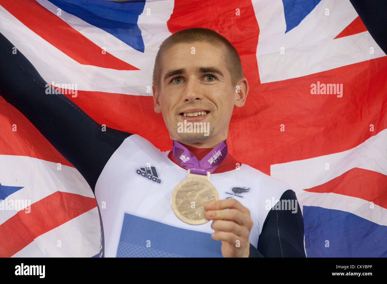 02.09.2012 London, England. Neil FACHIE (GBR) with his silver medal Day ...