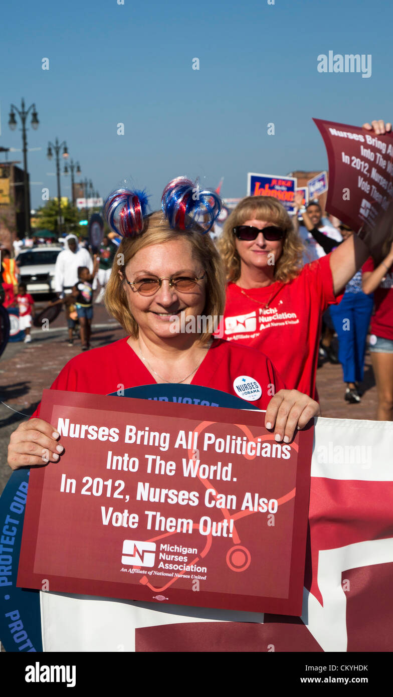 Detroit, Michigan - Union members march in the Labor Day parade ...