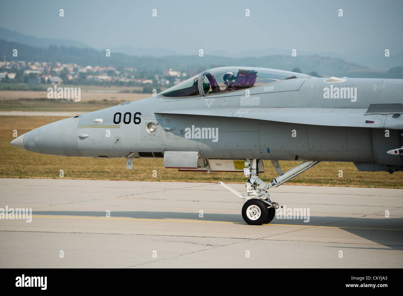 SLIAC, SLOVAKIA - SEPTEMBER 2: pilot of F/A-18 Hornet awaiting takeoff ...