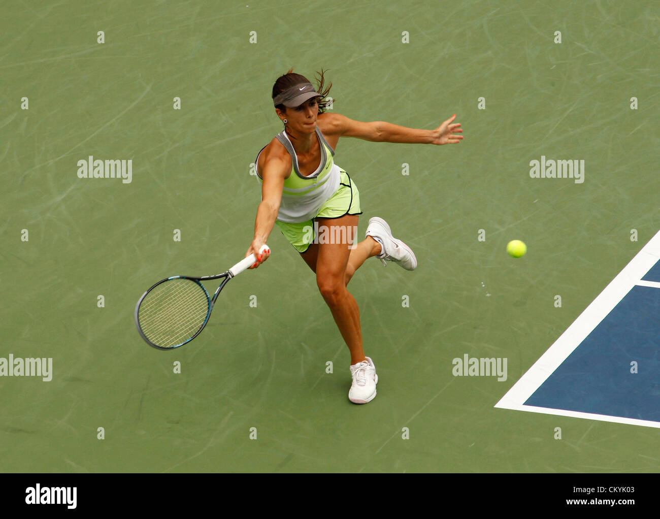 03.09.2012. Flushing, NY, USA. Tsvetana Pironkova (BUL) returns volley ...