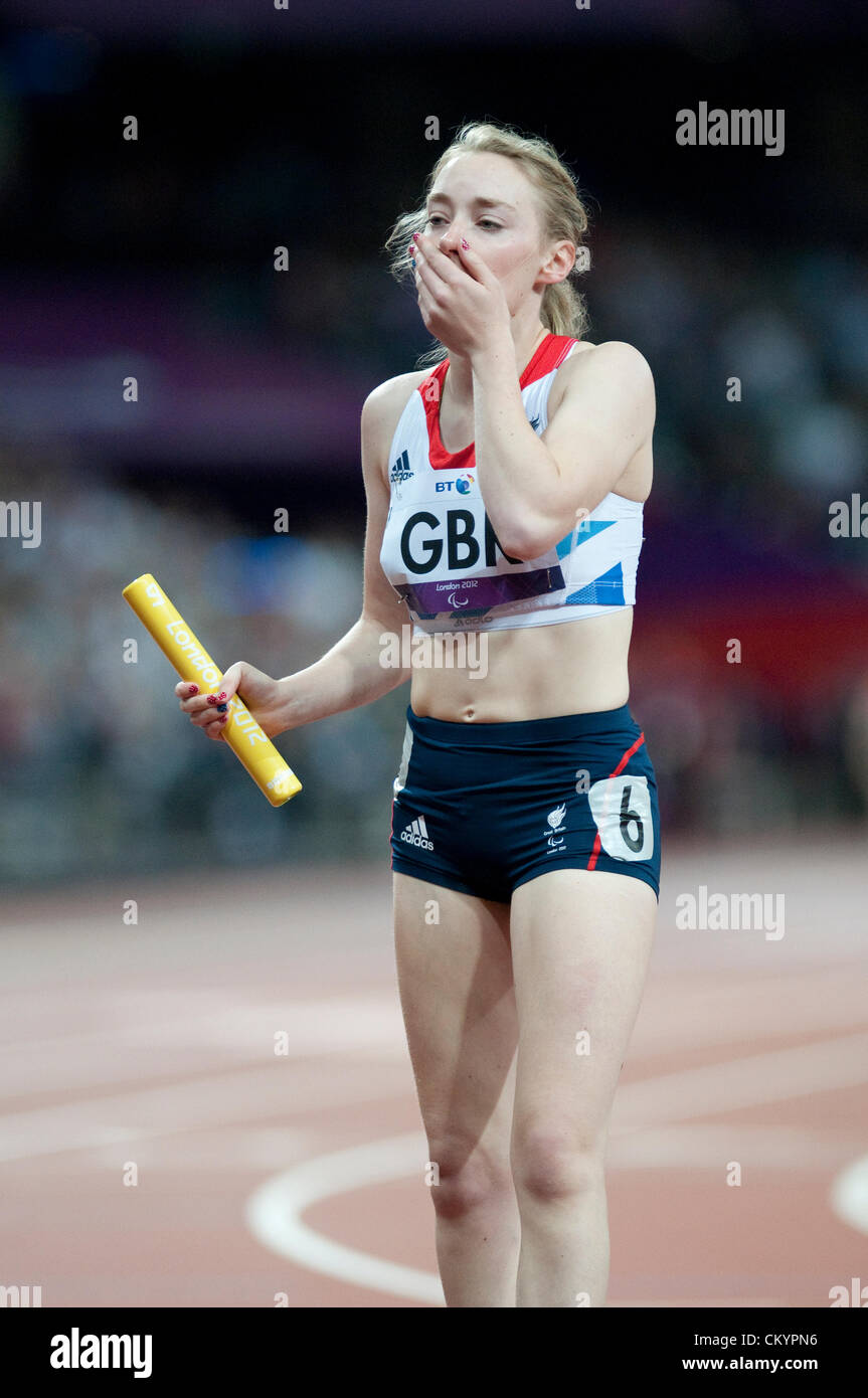 GB's Women celebrate their bronze medal in the 4 x 100m T35-38 relay at ...