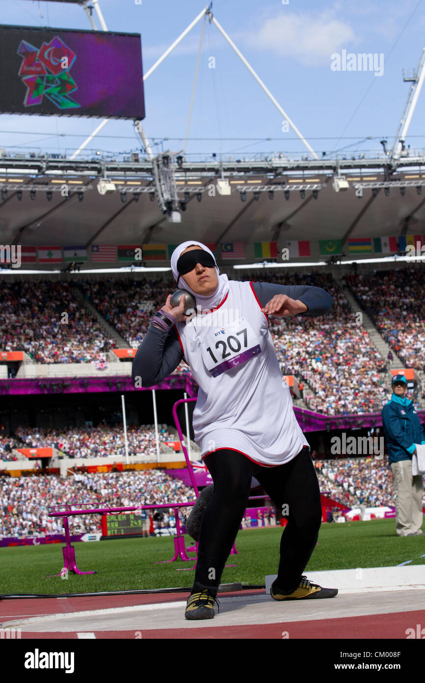 Iran's Hajar Taktaz throws the shot put in the women's F11/12 class at ...