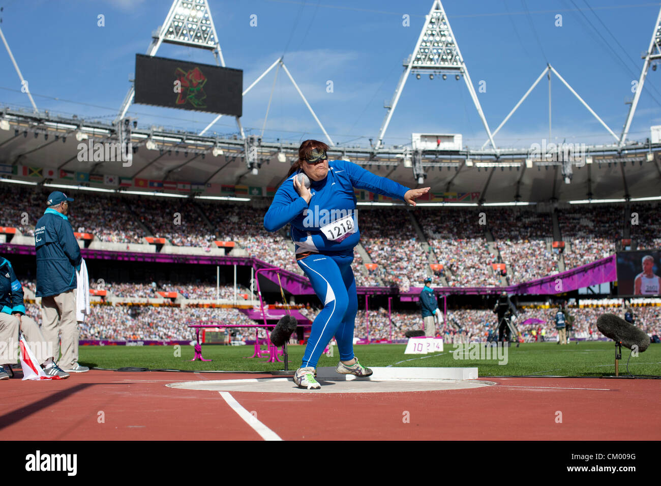 Assunta Legnante of Italy throws shot put in the women's F11/12 final ...