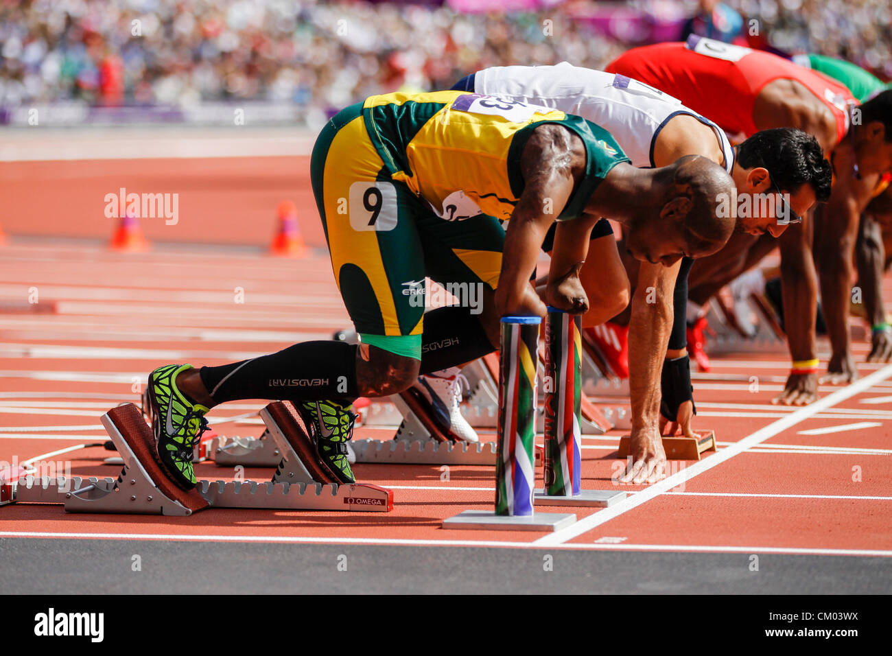06.09.2012 London, England. Samkelo RADEBE (RSA) on his blocks prior to ...