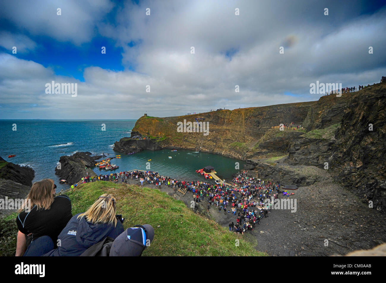 Blue Lagoon, St Davids, Wales, UK. Red Bull Cliff diving makes its long ...