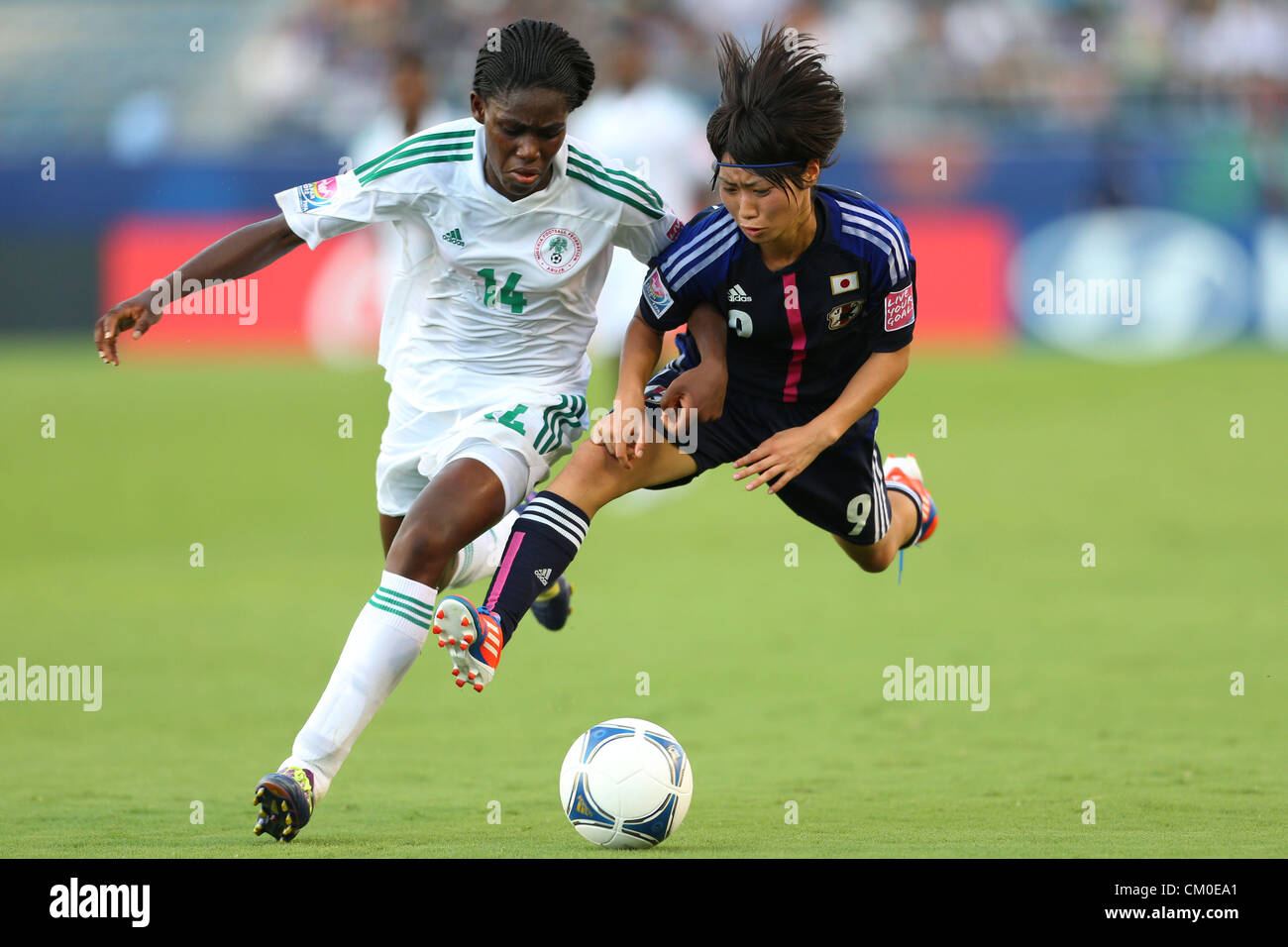 Tokyo, Japan. 8th September 2012. (L to R) Asisat Oshoala (NGR), Yoko Tanaka (JPN), SEPTEMBER 8 ...