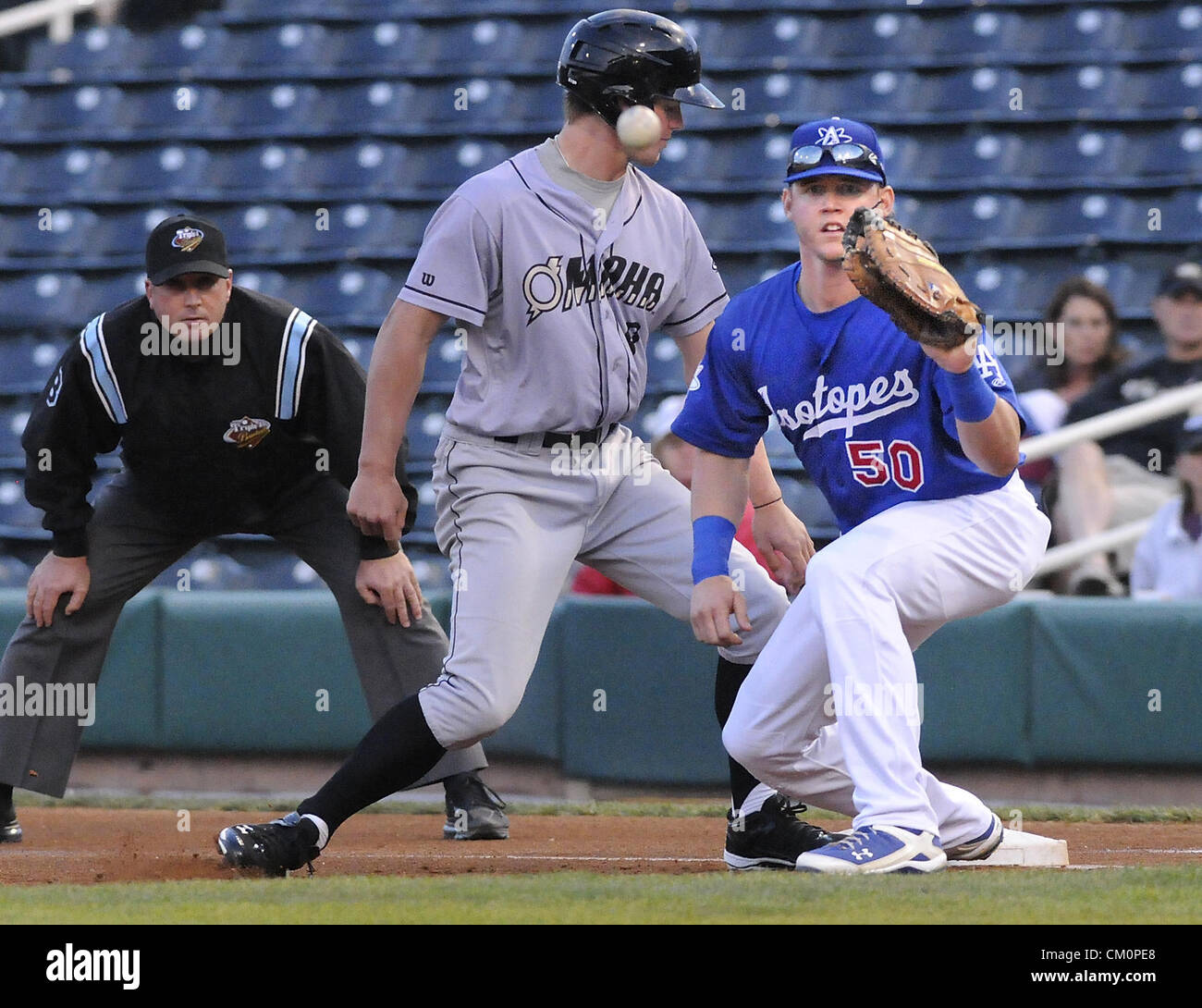 Sept. 8, 2012 - Albuquerque, NM, U.S. - Isotopes' first baseman Jerry ...