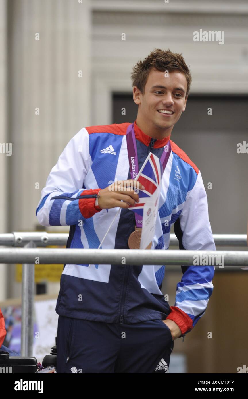 London, UK, Monday 10th September 2012. Diving's Tom Daley celebrates ...