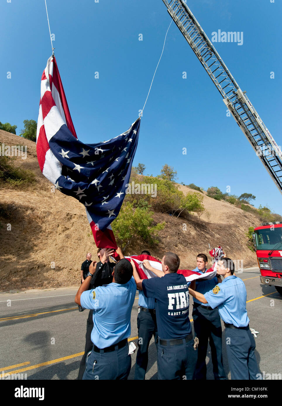Sept. 11, 2012 - Los Angeles, California, U.S. - LAFD cadets help to ...