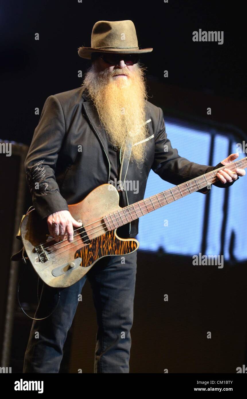 New York, USA. 12th September 2012. Dusty Hill on stage for ZZ Top in ...