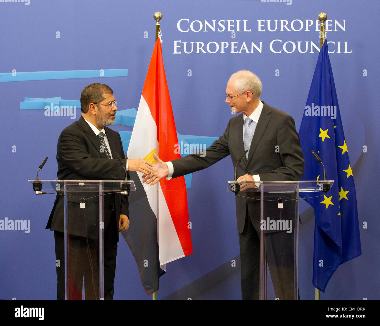 President of Egypt Mohamed Morsi during his visit to Brussels where he ...