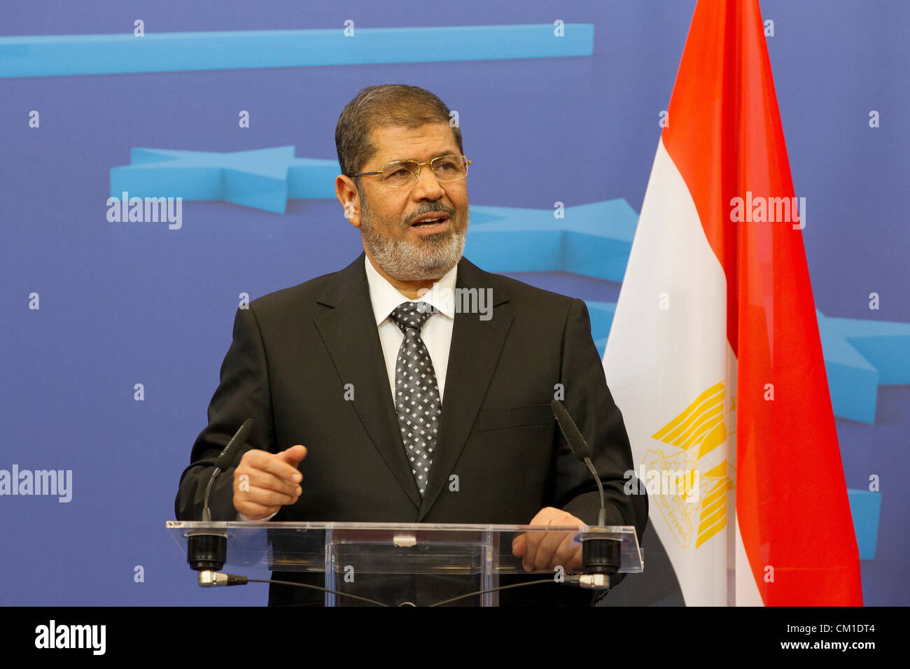 President of Egypt Mohamed Morsi during his visit to Brussels where he ...