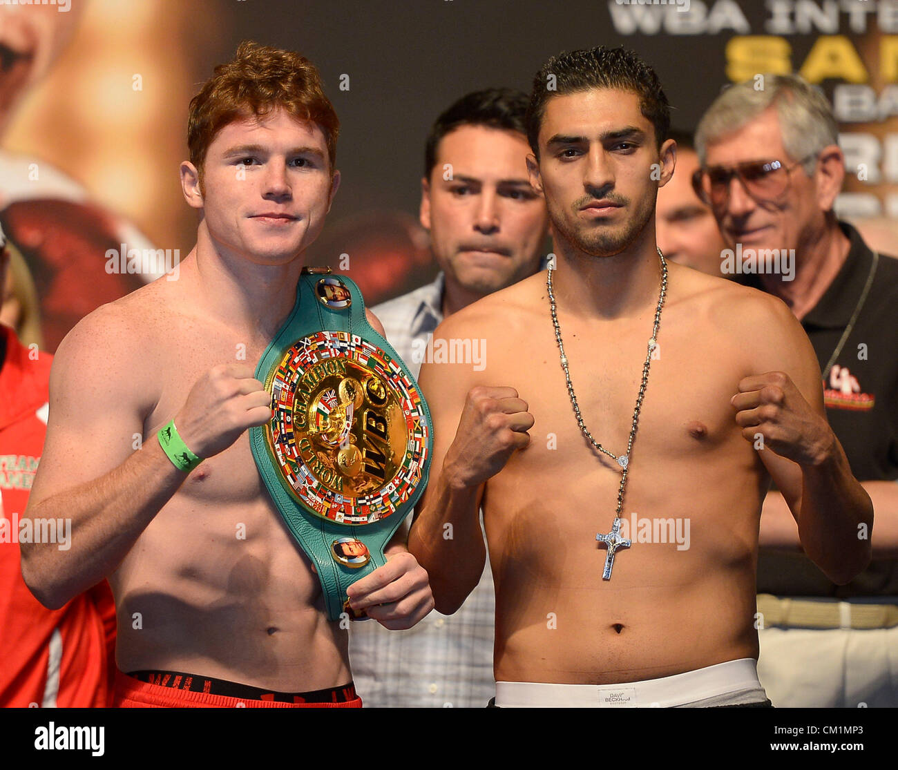September 14th, 2012. Las Vegas, NV. USA. Canelo Alvarez(L) poses with ...