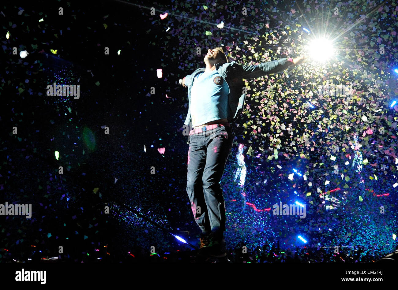 British rock band Coldplay perform during a concert held in Prague ...