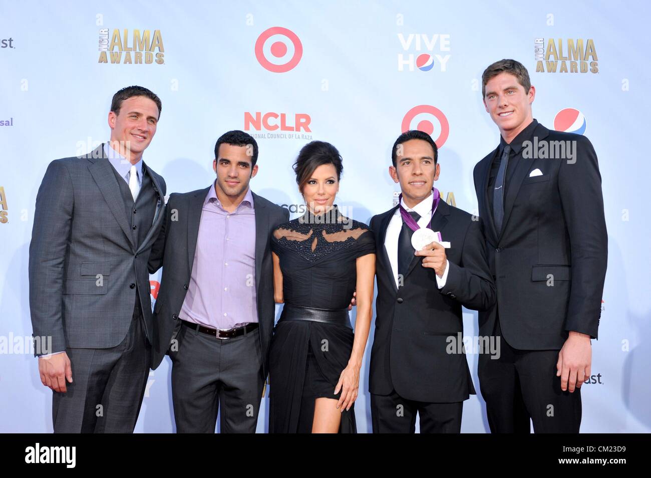 Ryan Lochte, Danell Levya, Eva Longoria, Leonel Manzano, guest at ...
