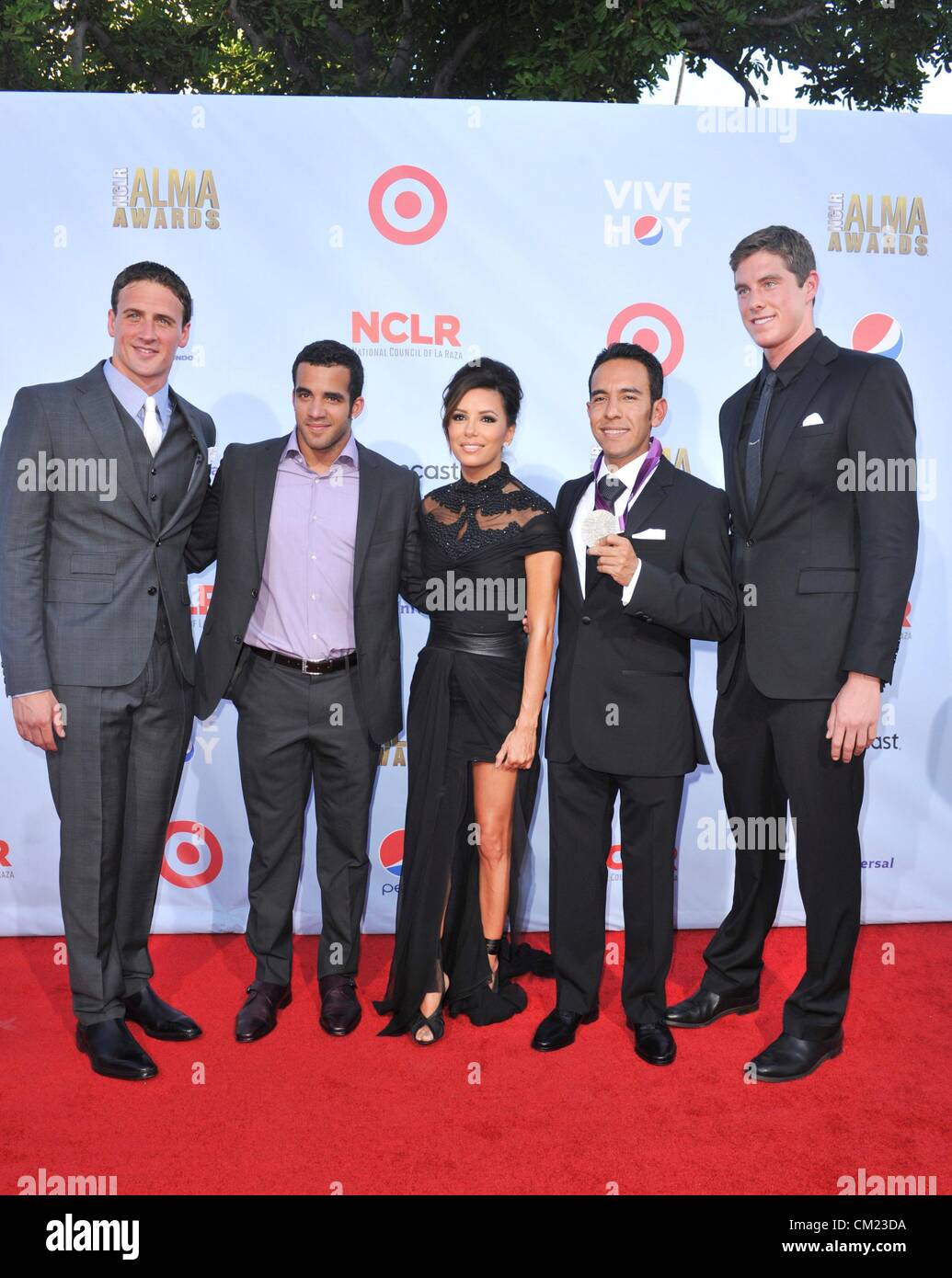 Ryan Lochte, Danell Levya, Eva Longoria, Leonel Manzano, guest at ...