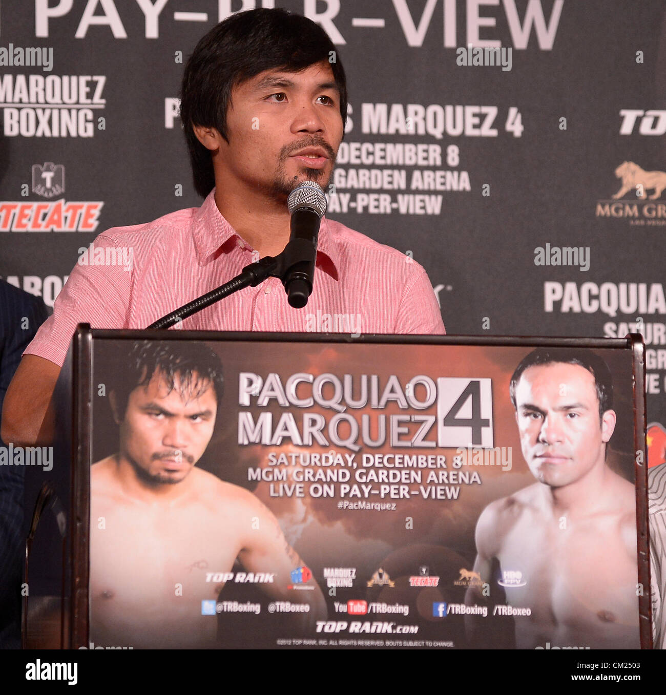 Sept 17,2012. Beverly Hills CA. Manny Pacquiao talks during the start ...