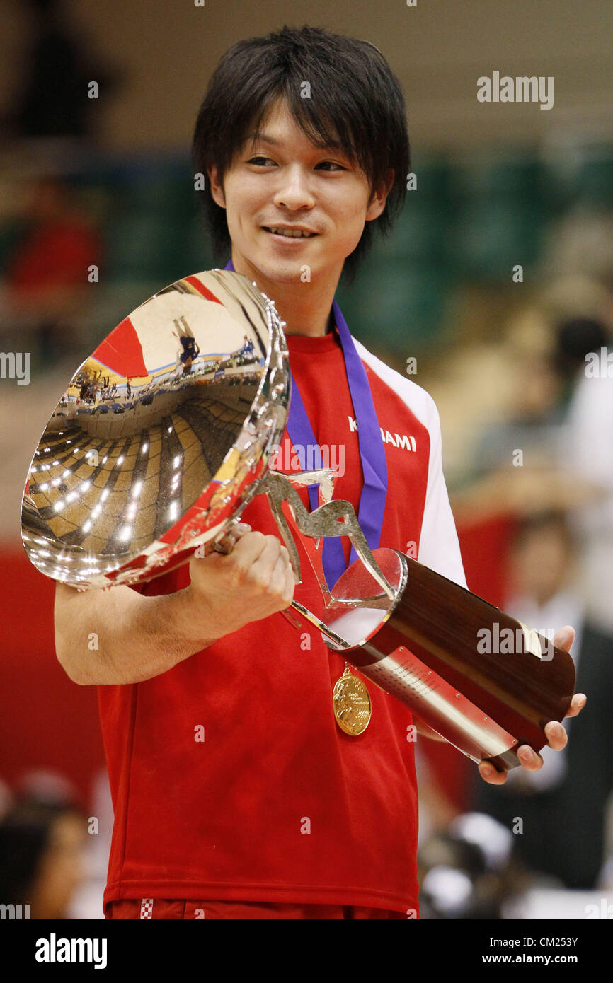 Kohei Uchimura, September 17, 2012 - Artistic Gymnastics : Kohei Uchimura poses with his gold ...
