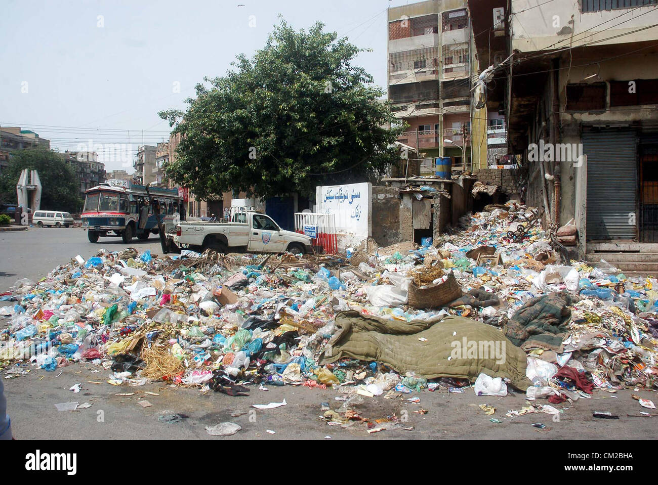 KARACHI, PAKISTAN, SEP 19: A view of huge heap of garbage that lay down ...
