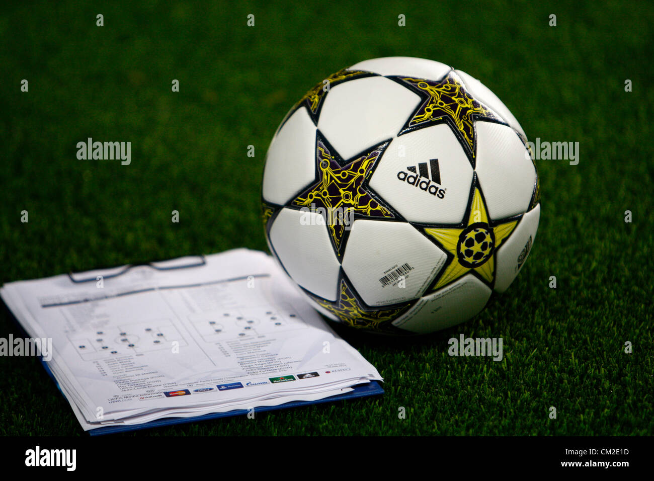 19.09.12 London, ENGLAND: Match Ball with Team sheet during the UEFA ...